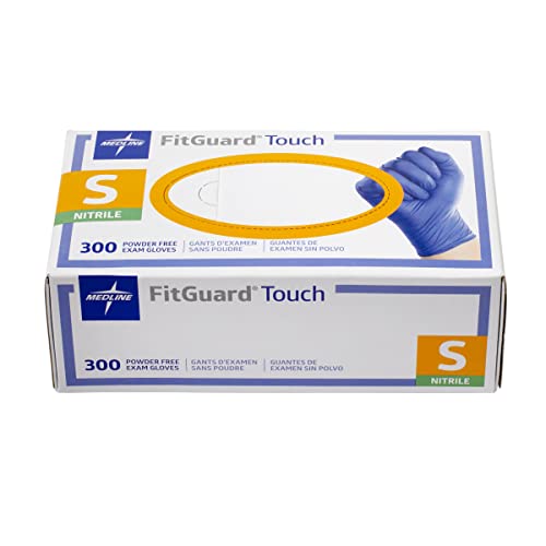 Medline FitGuard Touch Nitrile Exam Gloves, Disposable, Powder-Free, Cobalt Blue, Small, Box of 300