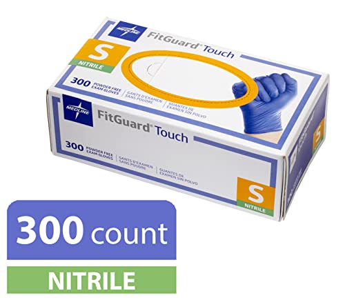 Medline FitGuard Touch Nitrile Exam Gloves, Disposable, Powder-Free, Cobalt Blue, Small, Box of 300