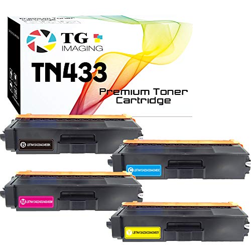 (4 Pack) TG Imaging Compatible TN433 Toner Cartridge Replacement for Brother TN-433 Color Set (B+CYM) Work in HL L8260CDW HL L8360CDW HL L9310CDW MFC L8610CDW Toner Printer