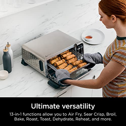 Ninja SP351 Foodi Smart 13-in-1 Dual Heat Air Fry Countertop Oven, Dehydrate, Reheat, Smart Thermometer, 1800-watts, Silver