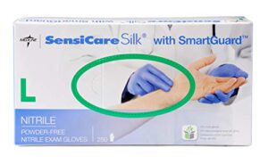 medline mds2586h sensicare silk nitrile exam gloves, disposable gloves with smartguard film, large, blue (pack of 250)