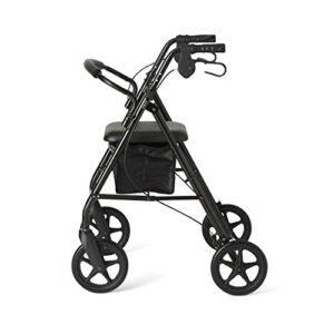 Medline Aluminum Rollator Walker with Seat, Folding Mobility Rolling Walker has 8 inch Wheels, Black