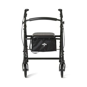 Medline Aluminum Rollator Walker with Seat, Folding Mobility Rolling Walker has 8 inch Wheels, Black