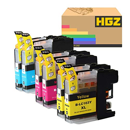 HGZ 6 Color Compatible Ink Cartridge Replacement for LC103 Compatible with MFC J870DW J450DW J470DW J650DW J4410DW J4510DW J4710DW J6720 (2C+2M+2Y)