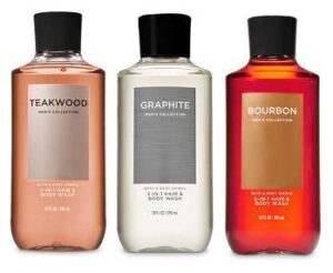 bath and body works 3 pack 2-in-1 hair + body wash teakwood, graphite and bourbon. 10 oz.