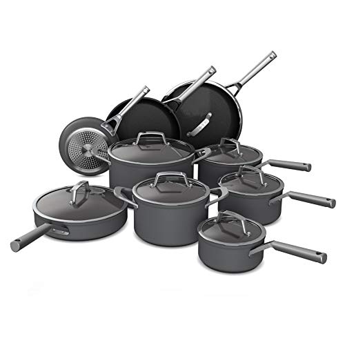 Ninja C39900 Foodi NeverStick Premium 16-Piece Cookware Set, Hard-Anodized, Nonstick, Durable & Oven Safe to 500°F, Slate Grey