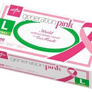 Medline Generation Pink Nitrile Exam Gloves, Disposable, Powder-Free, Pink, Large, Box of 250