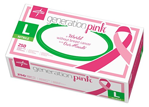 Medline Generation Pink Nitrile Exam Gloves, Disposable, Powder-Free, Pink, Large, Box of 250