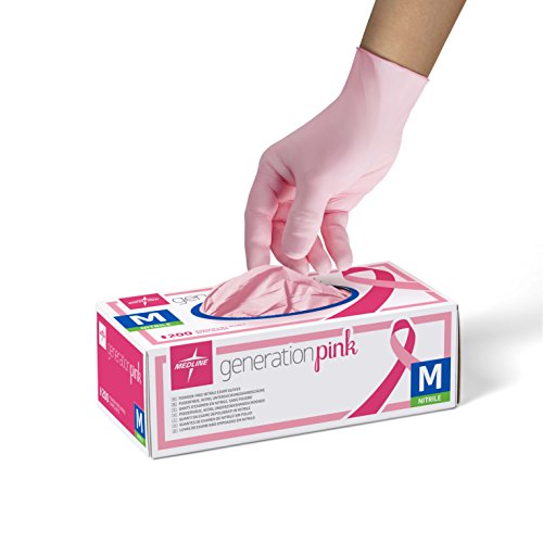 Medline Generation Pink Nitrile Exam Gloves, Disposable, Powder-Free, Pink, Large, Box of 250