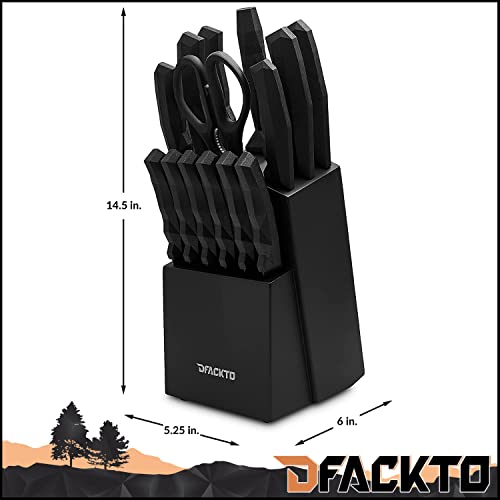 15 Piece Kitchen Knife Block Set, Full Tang, High Carbon Stainless Steel, Geometric Modern Handles, Black Matte Blades by DFACKTO