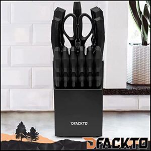 15 Piece Kitchen Knife Block Set, Full Tang, High Carbon Stainless Steel, Geometric Modern Handles, Black Matte Blades by DFACKTO