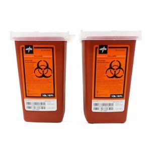 Medline Portable Sharps Container with Lid, Red, 1 Qt (2 Pack)