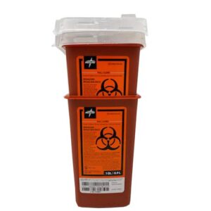 Medline Portable Sharps Container with Lid, Red, 1 Qt (2 Pack)