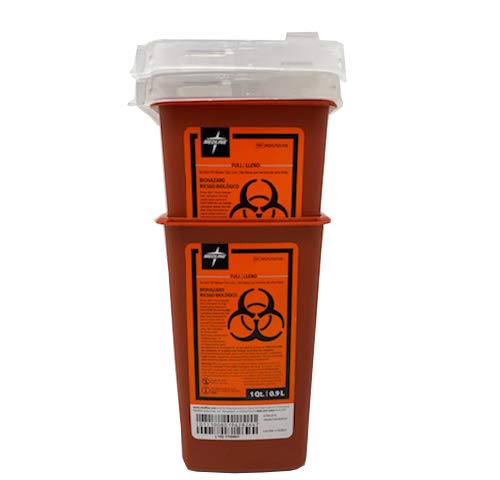 Medline Portable Sharps Container with Lid, Red, 1 Qt (2 Pack)