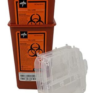 Medline Portable Sharps Container with Lid, Red, 1 Qt (2 Pack)