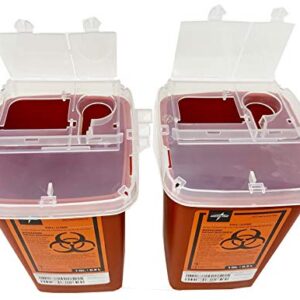 Medline Portable Sharps Container with Lid, Red, 1 Qt (2 Pack)