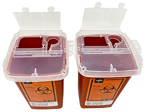 Medline Portable Sharps Container with Lid, Red, 1 Qt (2 Pack)