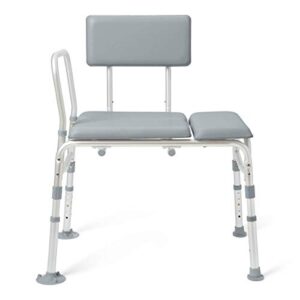 medline padded transfer bench, suction cup feet, side arm, supports up to 400 lbs