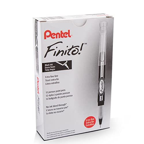 Pentel Finito! Porous Point Pen, Extra Fine Point Tip, Black Ink, Box of 12 (SD98-A)