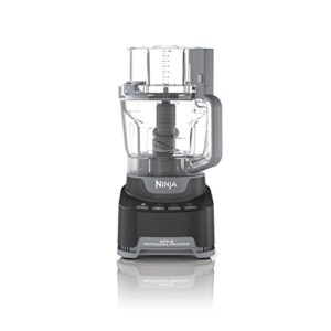 ninja nf705brn professional xl food processor, 1200 peak-watts. 4 functions for chopping, slicing/shredding, purees, dough. 12-cup processor bowl, 2 blades/discs, feed chute/pusher, storage box, black