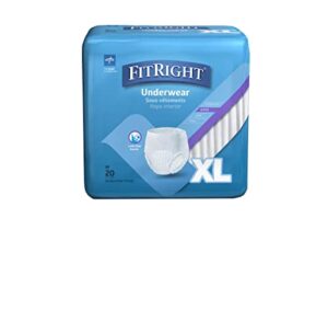 fitright super adult incontinence underwear, maximum absorbency, x-large, 56-68, 4 packs of 20 (80 total)