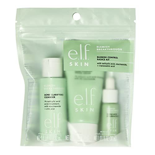 e.l.f. SKIN Blemish Breakthrough Blemish Control Basics Kit, Travel-Size Acne Skincare Routine, Cleanser, Serum & Moisturizer, Vegan & Cruelty-Free