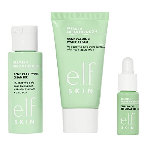 e.l.f. SKIN Blemish Breakthrough Blemish Control Basics Kit, Travel-Size Acne Skincare Routine, Cleanser, Serum & Moisturizer, Vegan & Cruelty-Free