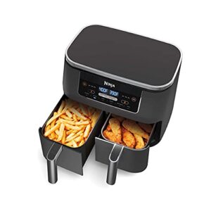 ninja dz201 foodi 6-in-1 2-basket air fryer with dualzone technology, 8-quart capacity, and a dark grey stainless finish (dark grey stainless) (renewed)