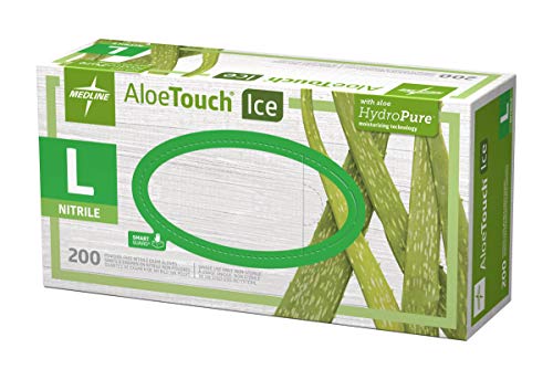 Medline Aloetouch Ice Nitrile Gloves, Large (Pack of 200)