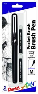 pentel arts pocket brush pen, includes 2 black ink refills (gfkp3bpa)