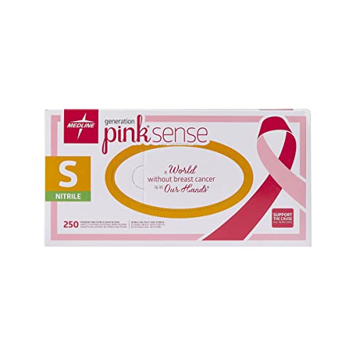 Medline Generation Pink Sense Exam Gloves, Powder-Free Nitrile, Small, Box of 250