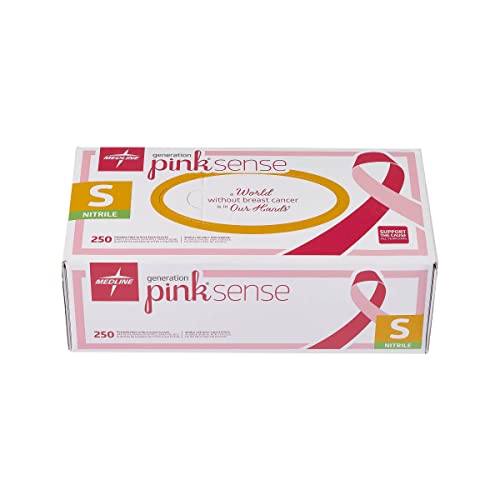 Medline Generation Pink Sense Exam Gloves, Powder-Free Nitrile, Small, Box of 250