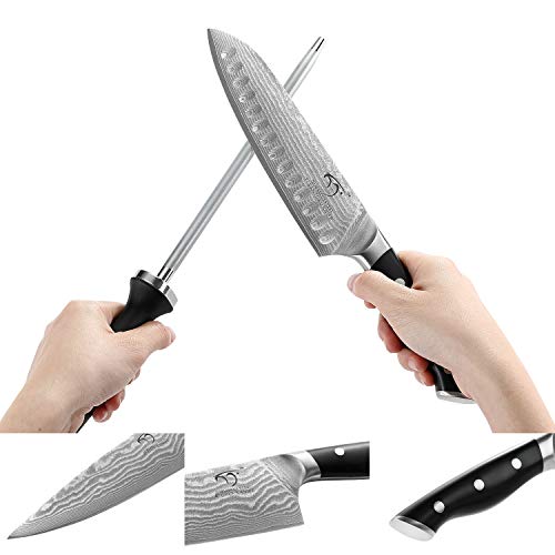 NANFANG BROTHERS Knife Set, 9-Piece Damascus Kitchen Knife Set with Block, ABS Ergonomic Handle for Chef Knife Set, Knife Sharpener and Kitchen Shears, Knife Block Set