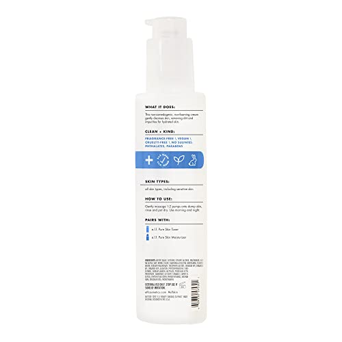 e.l.f. Pure Skin Cleanser, Non-Foaming Creamy & Gentle Daily Face Wash, Removes Dirt, Oil & Impurities Without Irritation, 6 Oz