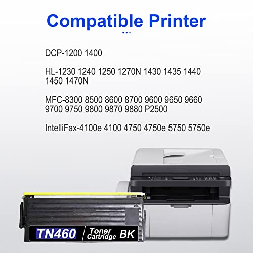 ALUMUINK Super High Yield Compatible TN460 2PK Replacement for Brother DCP-1200 1400 HL-1230 1250 1270N 1430 1435 1240 1440 1450 IntelliFax-4100 4100e Toner Cartridge Printer (Black, 6,800 Pages)