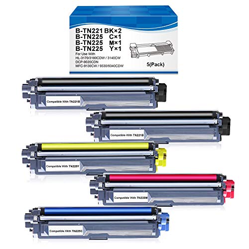 GALADA Compatible Toner Cartridge Replacement for Brother TN221 TN225 TN-221 TN-225 for DCP-9020CDN HL-3140CW HL-3170CDW HL-3180CDW MFC-9130CW MFC-9330CDW MFC-9340CDW (2BCMY 5 Pack)