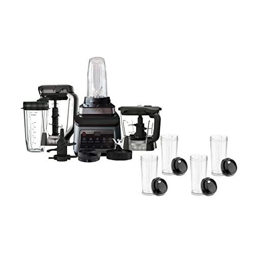 Ninja Professional Plus Kitchen System with Auto IQ 1400 Wp 5 Smoothies Function, Chopping and Dough Bundle with Four 16-oz cups with sipping lids (2 Items)