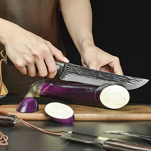 FULLHI 17pcs Butcher Chef Knife Set include sheath High Carbon Steel Cleaver Kitchen Knife Whole Tang Vegetable Cleaver Home BBQ Camping with Knife Bag