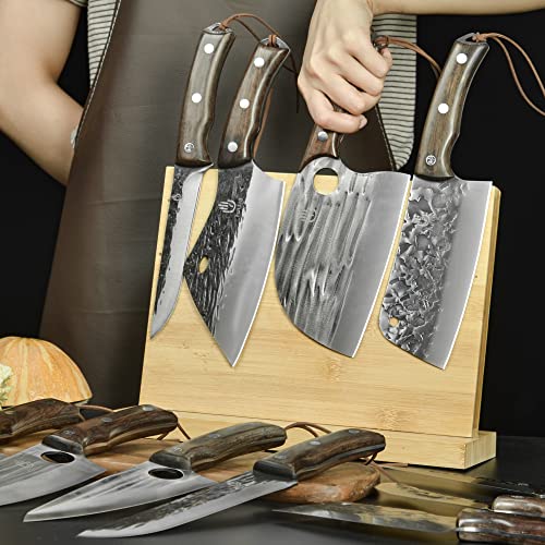 FULLHI 17pcs Butcher Chef Knife Set include sheath High Carbon Steel Cleaver Kitchen Knife Whole Tang Vegetable Cleaver Home BBQ Camping with Knife Bag