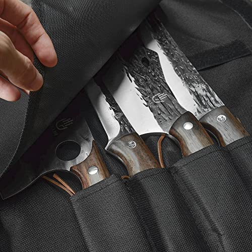 FULLHI 17pcs Butcher Chef Knife Set include sheath High Carbon Steel Cleaver Kitchen Knife Whole Tang Vegetable Cleaver Home BBQ Camping with Knife Bag