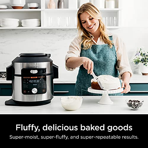 Ninja OL701 Foodi 14-in-1 SMART XL 8 Qt. Pressure Cooker Steam Fryer with SmartLid & Thermometer + Auto-Steam Release, that Air Fries, Proofs & More, 3-Layer Capacity, 5 Qt. Crisp Basket, Silver/Black