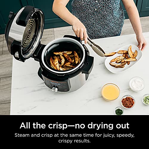 Ninja OL701 Foodi 14-in-1 SMART XL 8 Qt. Pressure Cooker Steam Fryer with SmartLid & Thermometer + Auto-Steam Release, that Air Fries, Proofs & More, 3-Layer Capacity, 5 Qt. Crisp Basket, Silver/Black