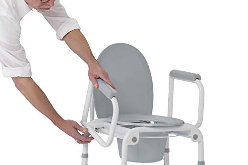 Medline Drop Arm Commode with Wheels, Swing Arm Rest for Easy Transfer, Padded Seat, Contains Chair, Pail, Lid, and Splash Guard, 250lb. Weight Capacity