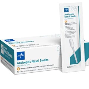 Medline Antiseptic Nasal Swabs, Reduces 99.99% of Bacteria, Presaturated, 62% Ethyl Alcohol, Pleasant Kiwi Scent, Individually Wrapped, 10 Count