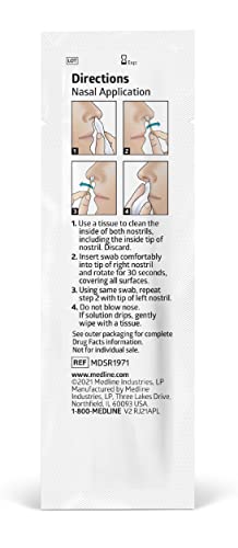 Medline Antiseptic Nasal Swabs, Reduces 99.99% of Bacteria, Presaturated, 62% Ethyl Alcohol, Pleasant Kiwi Scent, Individually Wrapped, 10 Count