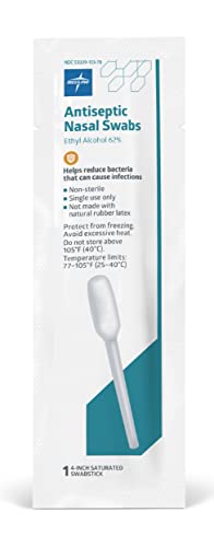 Medline Antiseptic Nasal Swabs, Reduces 99.99% of Bacteria, Presaturated, 62% Ethyl Alcohol, Pleasant Kiwi Scent, Individually Wrapped, 10 Count