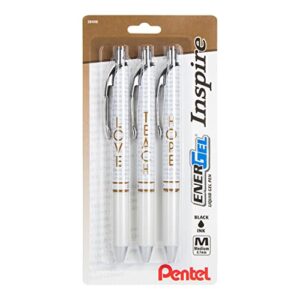 pentel energel inspire love/teach/hope, (0.7mm) medium line, black ink 3-pk