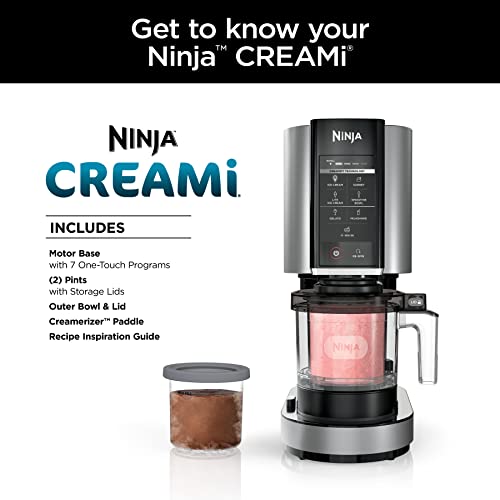 Ninja NC301 CREAMi Ice Cream Maker, for Gelato, Mix-ins, Milkshakes, Sorbet, Smoothie Bowls & More, Silver & Pints 4 Pack, Compatible with NC299AMZ & NC300s Series Creami Ice Cream Makers