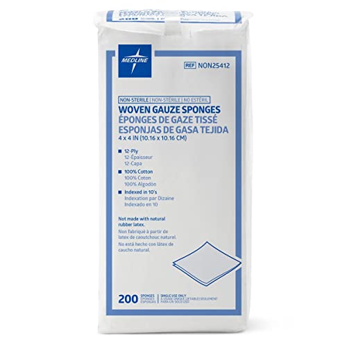 Medline Woven Nonsterile Gauze Sponges, 12-Ply, 4 x 4 Inches, Case of 2000