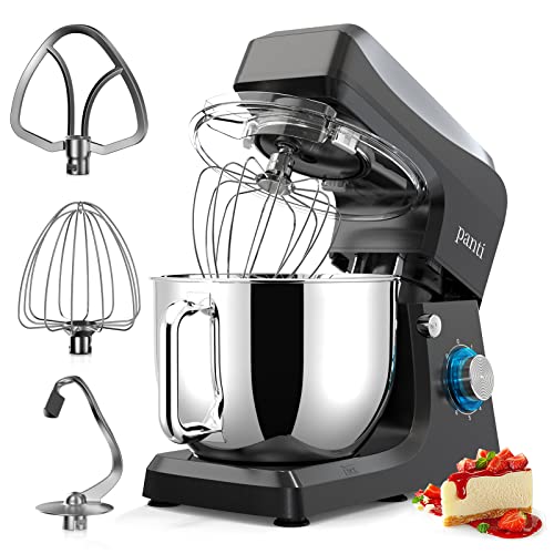 Panti Stand Mixer, 8.5 Qt. 660W 6+P Speed Kitchen Aid with Dough Hooks, Whisk, Beater and Suction Cup Bottom Splash Guard Attachments for Baking Bread, Cookie, Kneading, Dishwasher Safe, Black